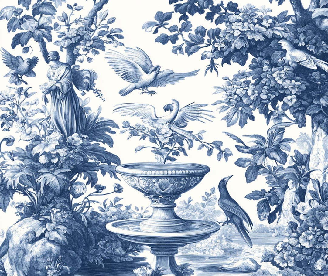 BLUE FRECH TOILE Birds Floral Bird Bath Computer Mouse Pad or Hot Pad 7 ...