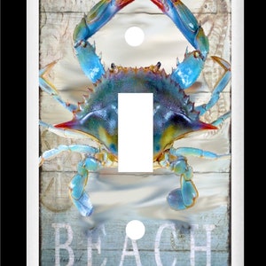 BLUE CRAB BEACH Sea Shell Nautical #2 Light Switch Cover Plate or ...