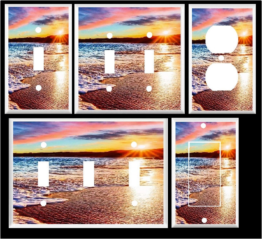OCEAN SUNSET BEACH Waves Light Switch Cover Plate or Outlet Home Decor ...