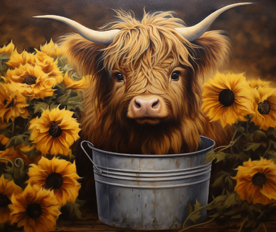 Highland Cow Sunflowers Bucket Computer Mousepad or Hot Pad 7 X 9 ...