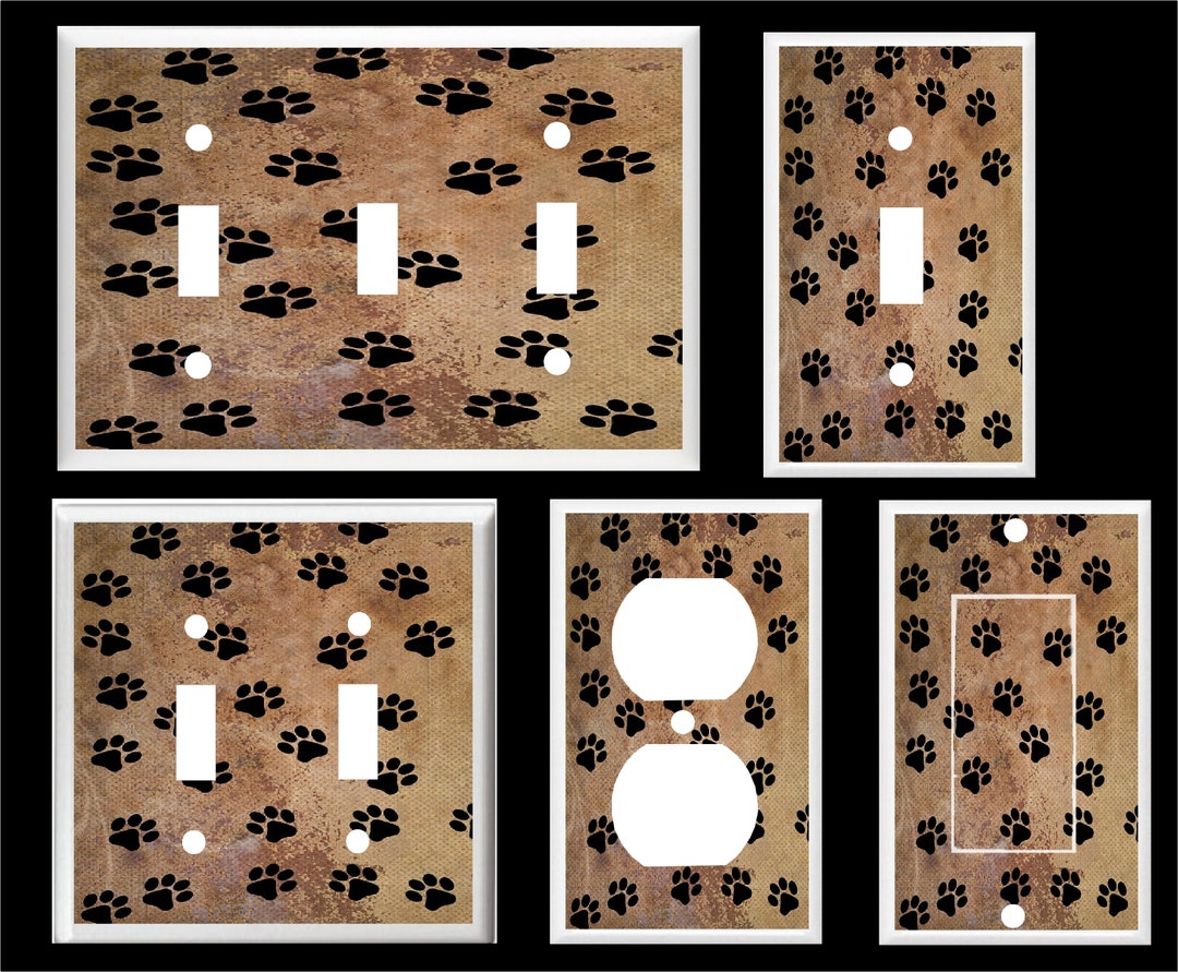 PAW PRINTS Black on Brown Light Switch Cover Plate or Outlet Home Decor ...