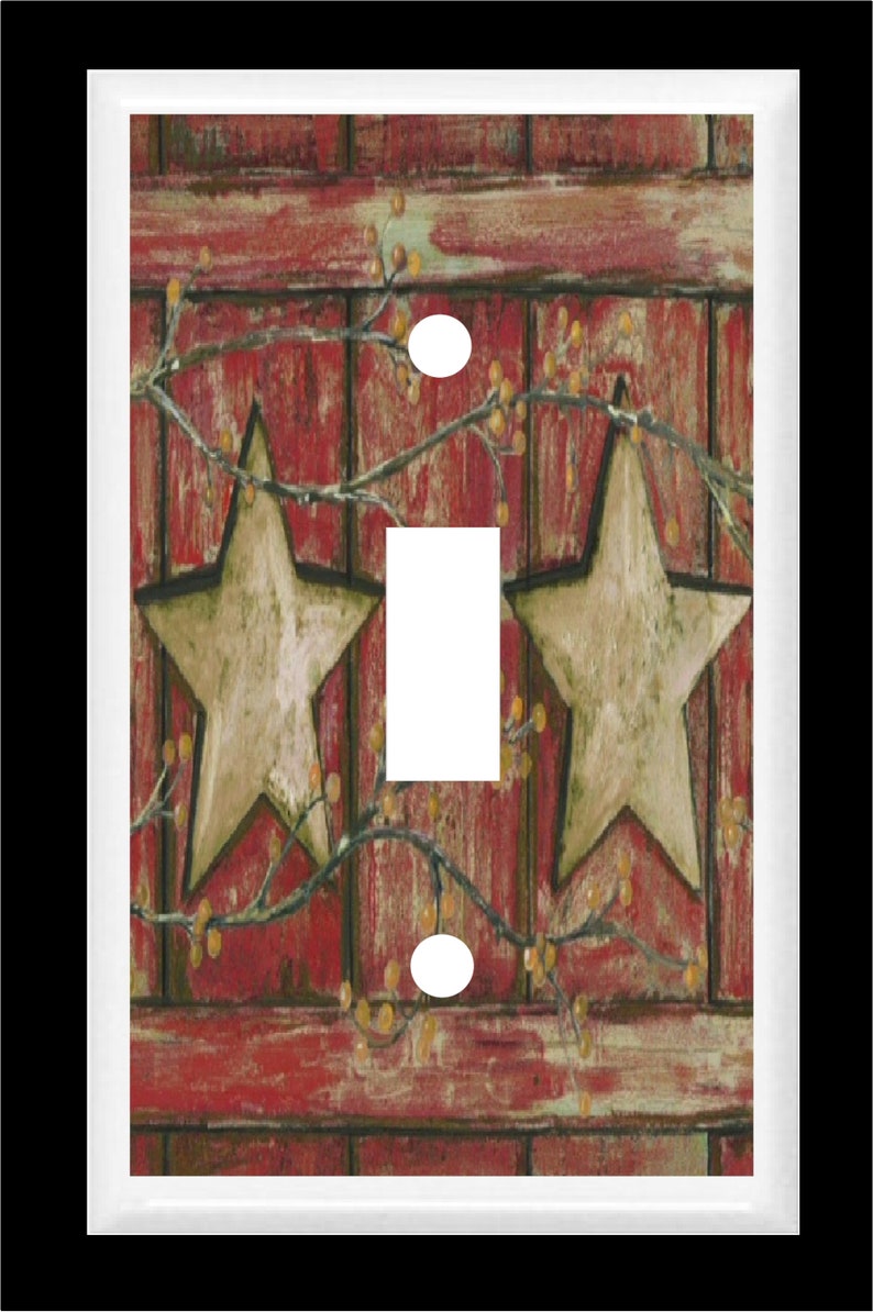 BARN STAR on Rustic Weathered Red Barn Board Light Switch | Etsy