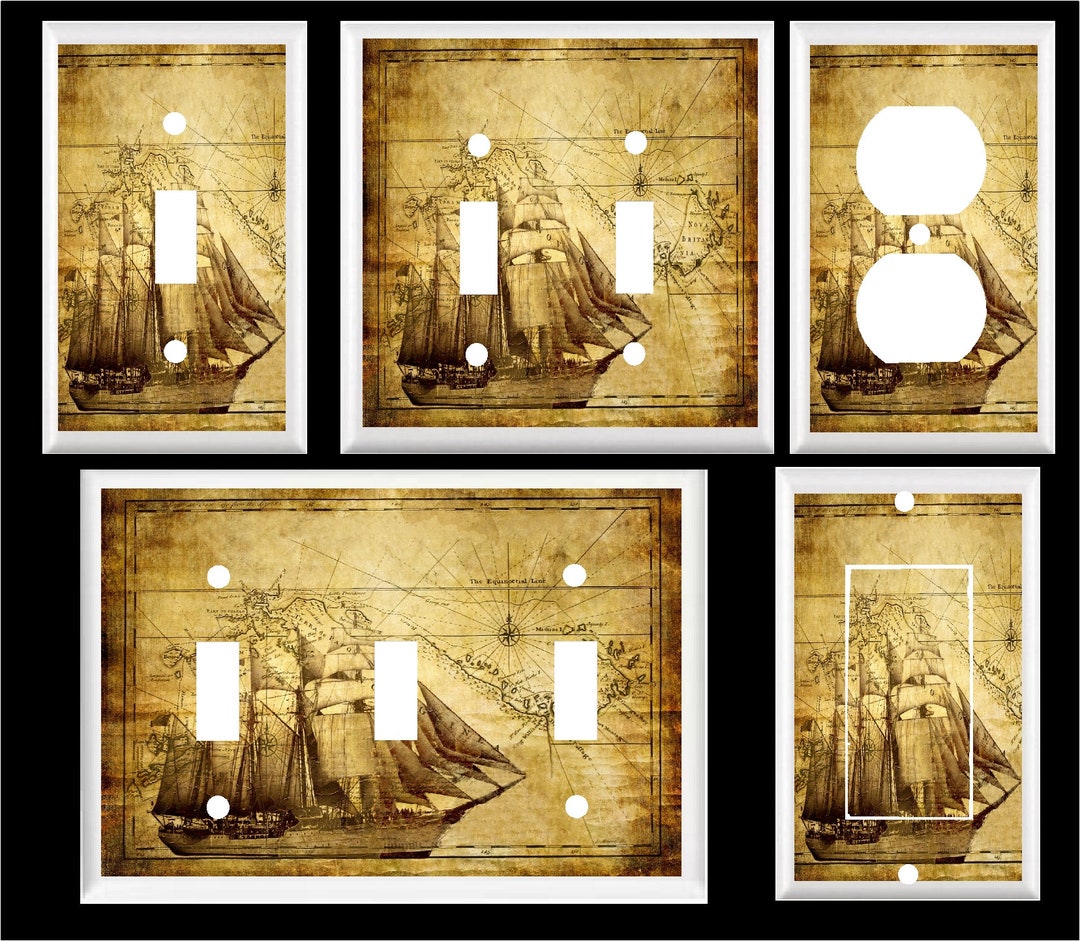 OLD WORLD SHIP and Map Compass Light Switch Cover Plate or Outlet Home ...