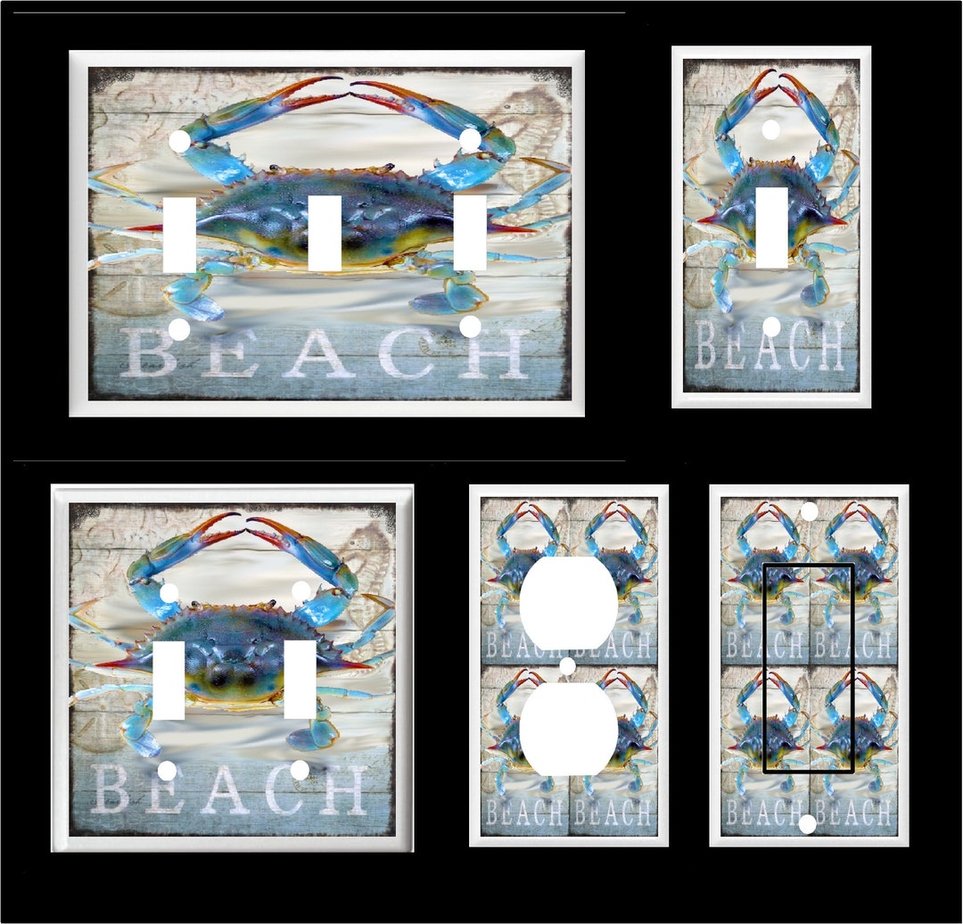 BLUE CRAB BEACH Sea Shell Nautical #2 Light Switch Cover Plate or ...