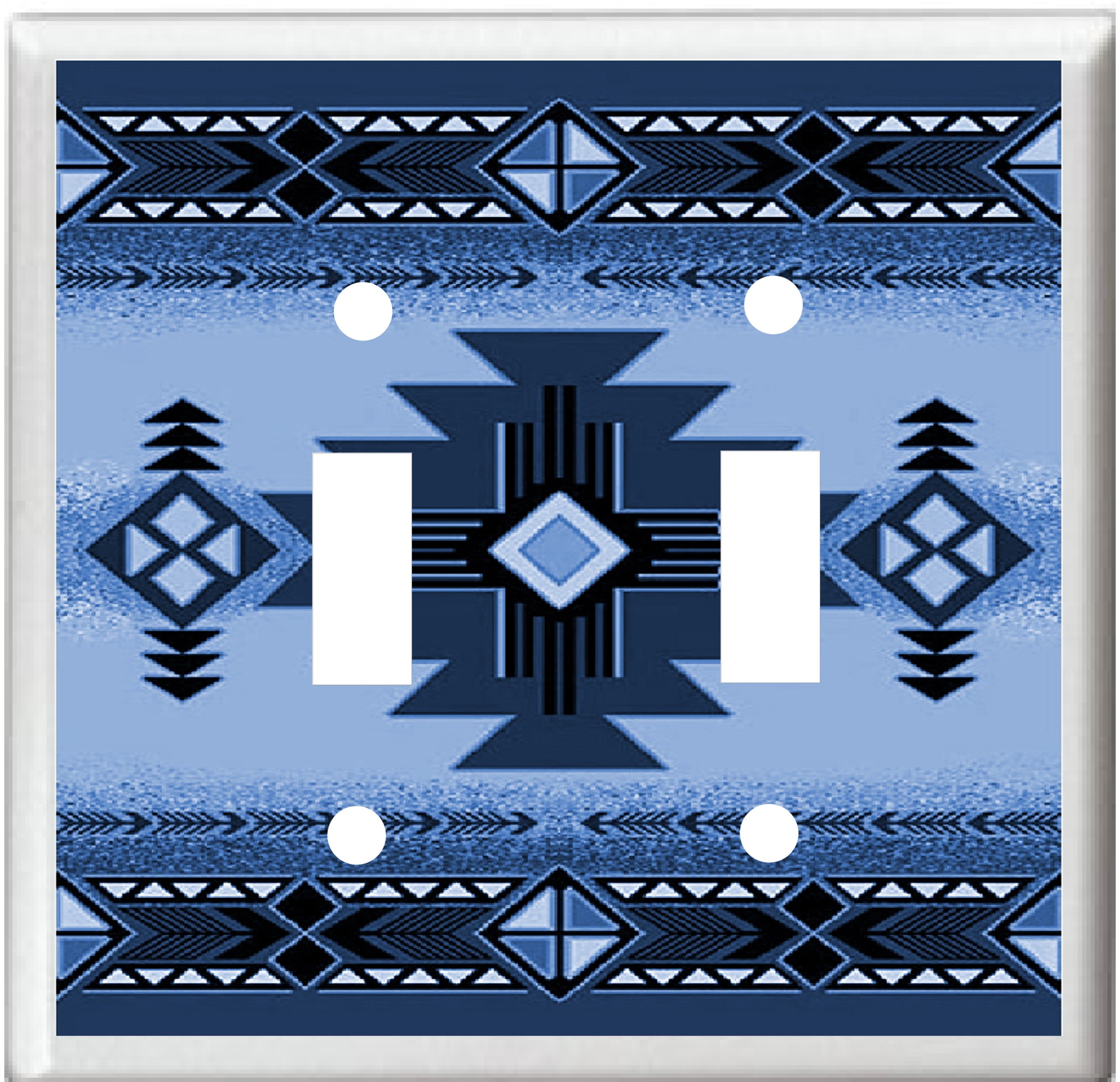 Southwest Blanket Aztec Design Blue Tones Rustic Cabin Home Decor Light ...