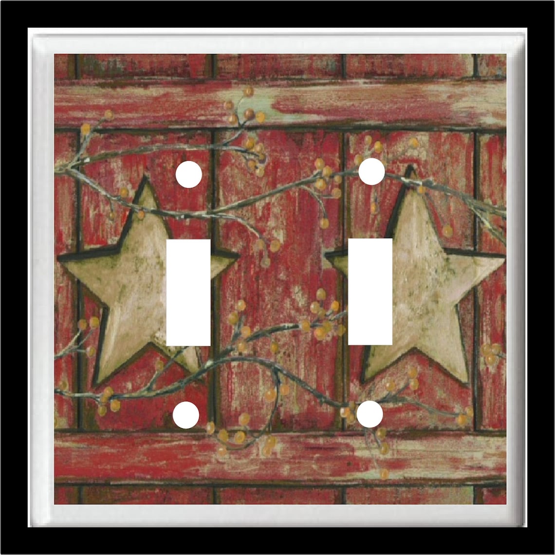 BARN STAR on Rustic Weathered Red Barn Board Light Switch | Etsy
