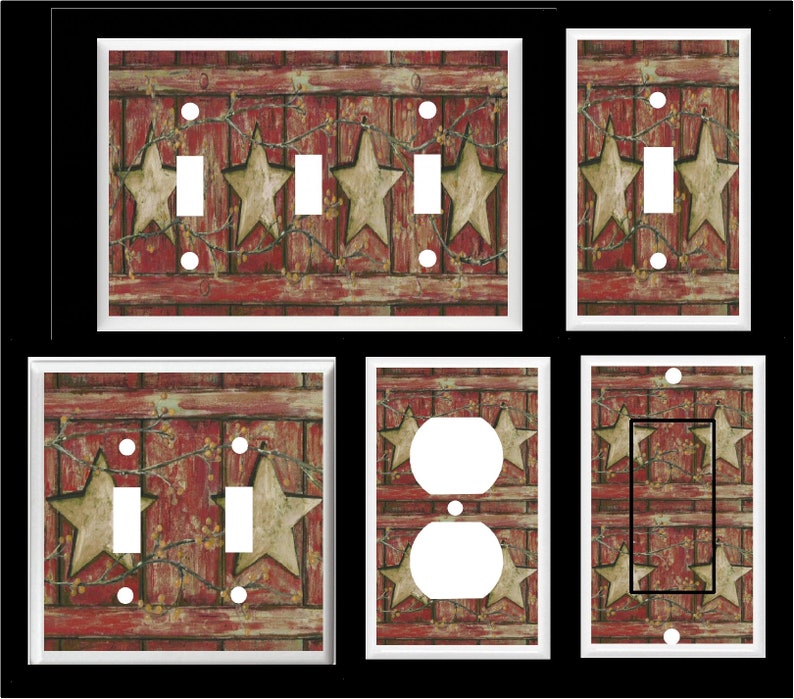 BARN STAR on Rustic Weathered Red Barn Board Light Switch | Etsy