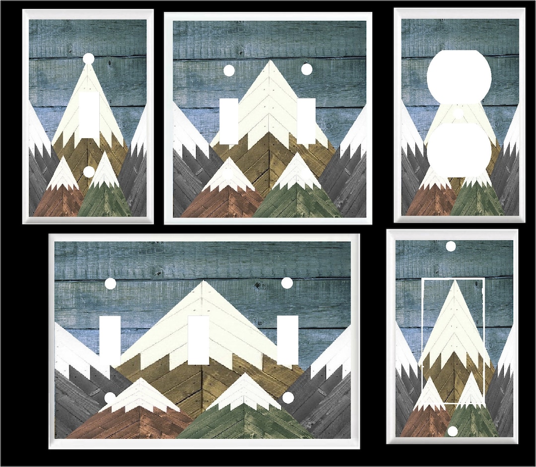 SNOW CAPPED MOUNTAINS Wood Design Light Switch Cover Plate or Outlet ...
