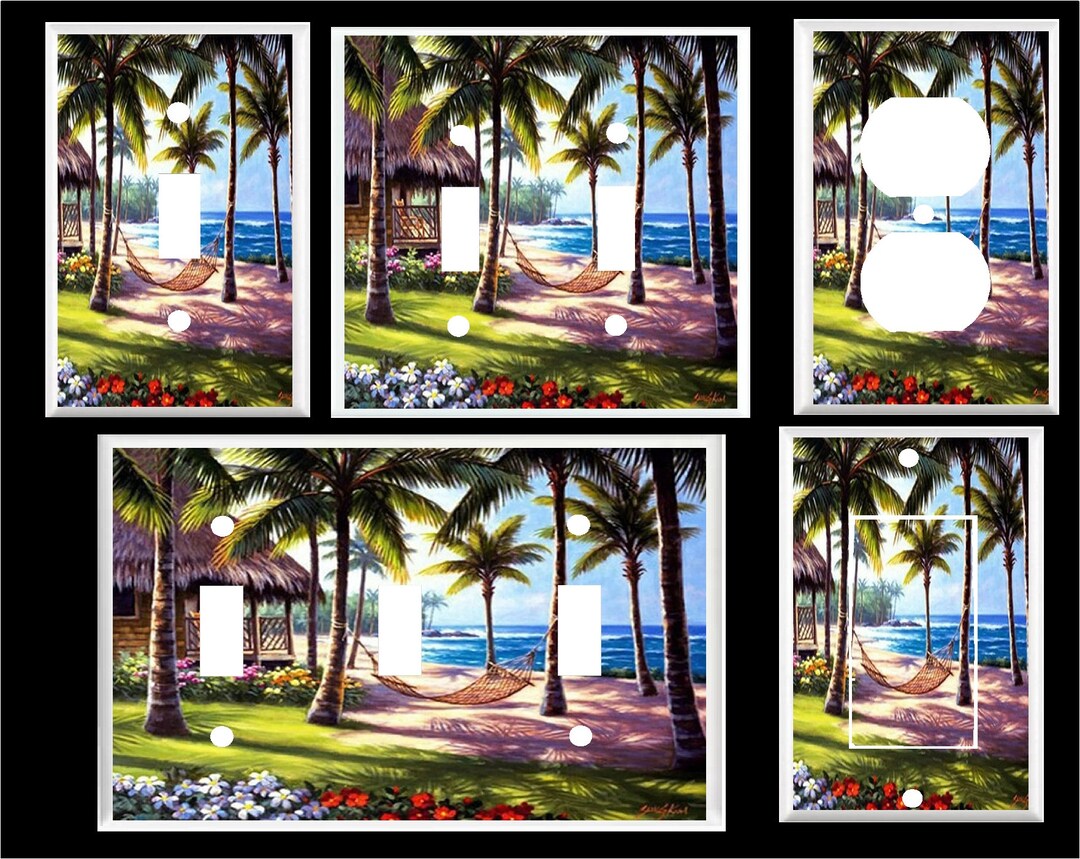 TROPICAL PALM TREE Beach Hut Ocean Paradise Floral Light Switch Cover ...