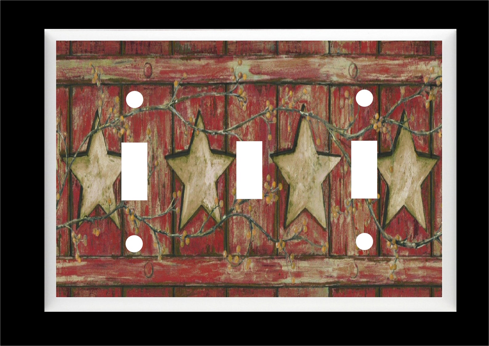 BARN STAR on Rustic Weathered Red Barn Board Light Switch | Etsy