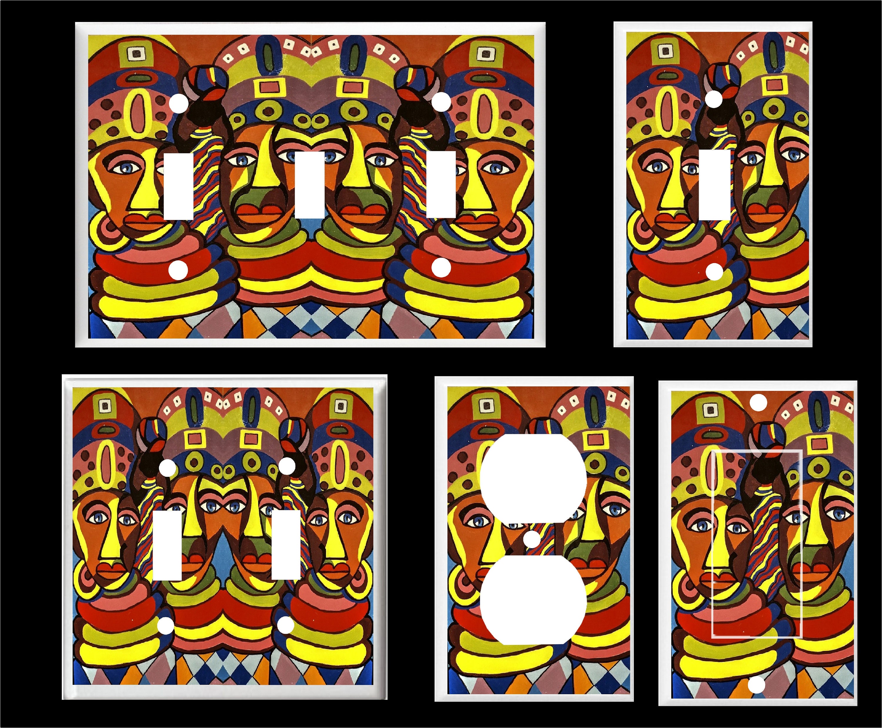 Abstract African Faces Colorful Home Decor Light Switch Cover Plate ...