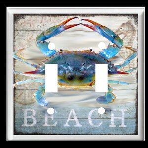 BLUE CRAB BEACH Sea Shell Nautical #2 Light Switch Cover Plate or ...