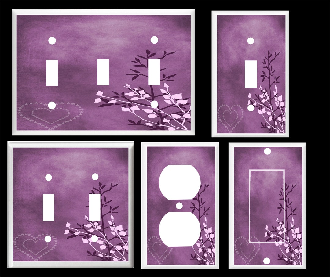 HEART and LEAVES PURPLE Tones Light Switch Cover Plate or Outlet Home ...