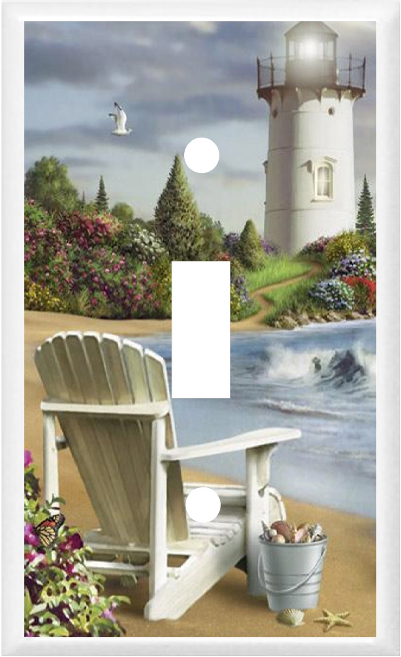Lighthouse Beach Adirondack Beach Chair Ocean Light Switch Cover Plate ...
