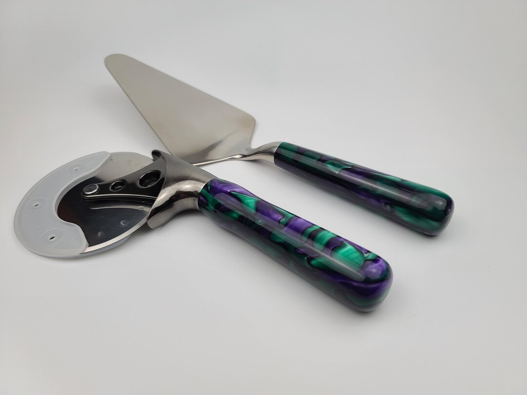 Hand Turned Pizza Cutter and Pizza Slice Server, Heavy-duty Stainless ...