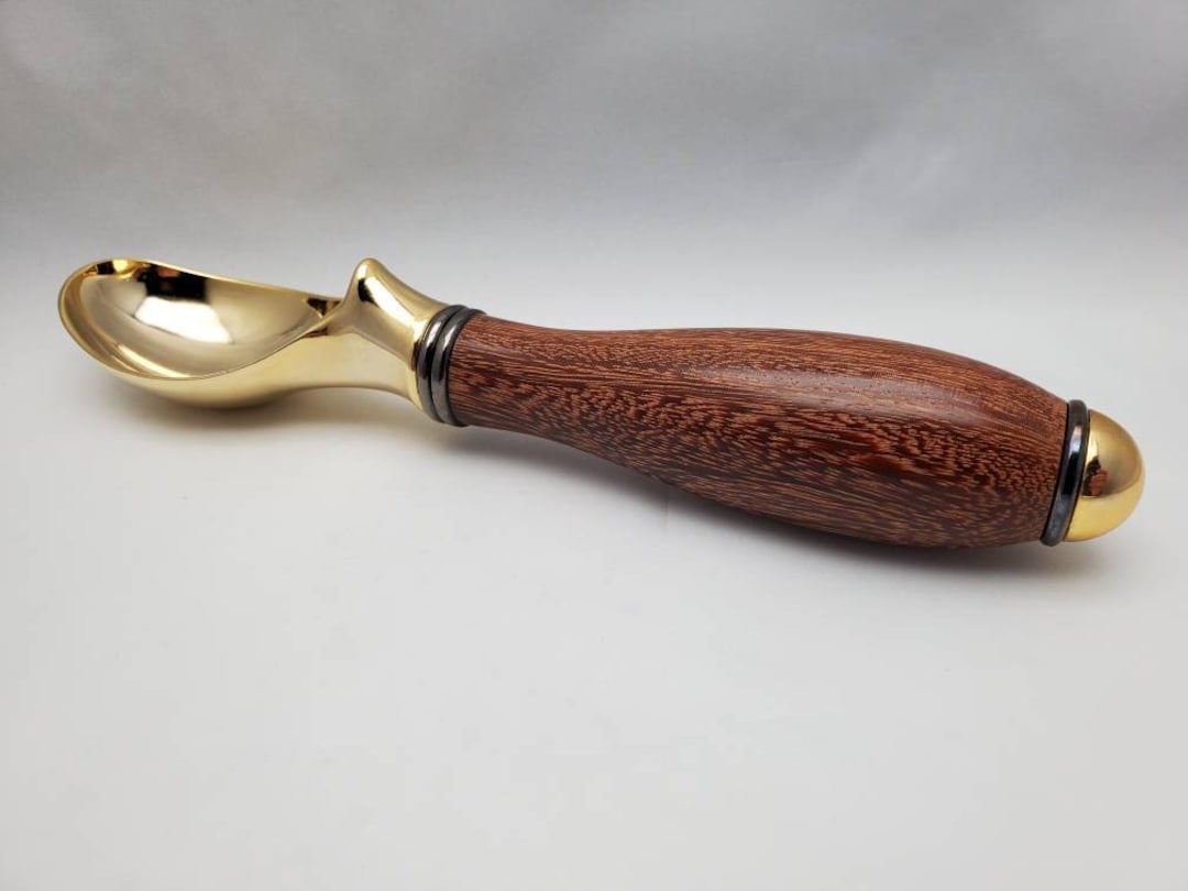 Hand Turned Ice Cream Scoop, Gold Titanium Scoop, Gun Metal Accent ...