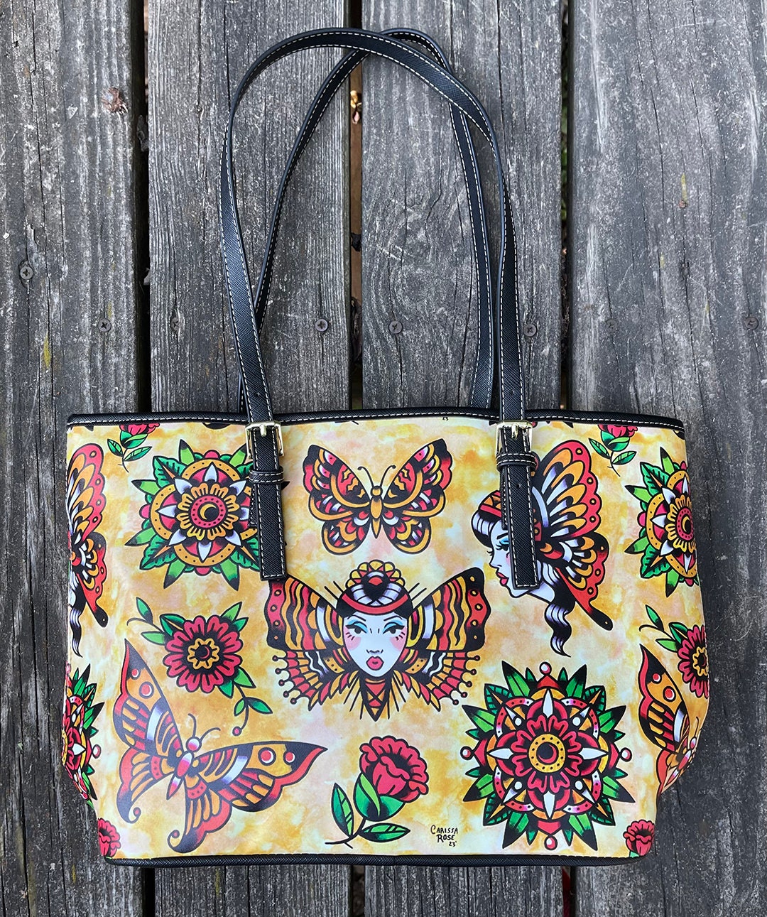Butterflytattoo Flash by Carissa Rose Large Purse Shoulder Bag American ...