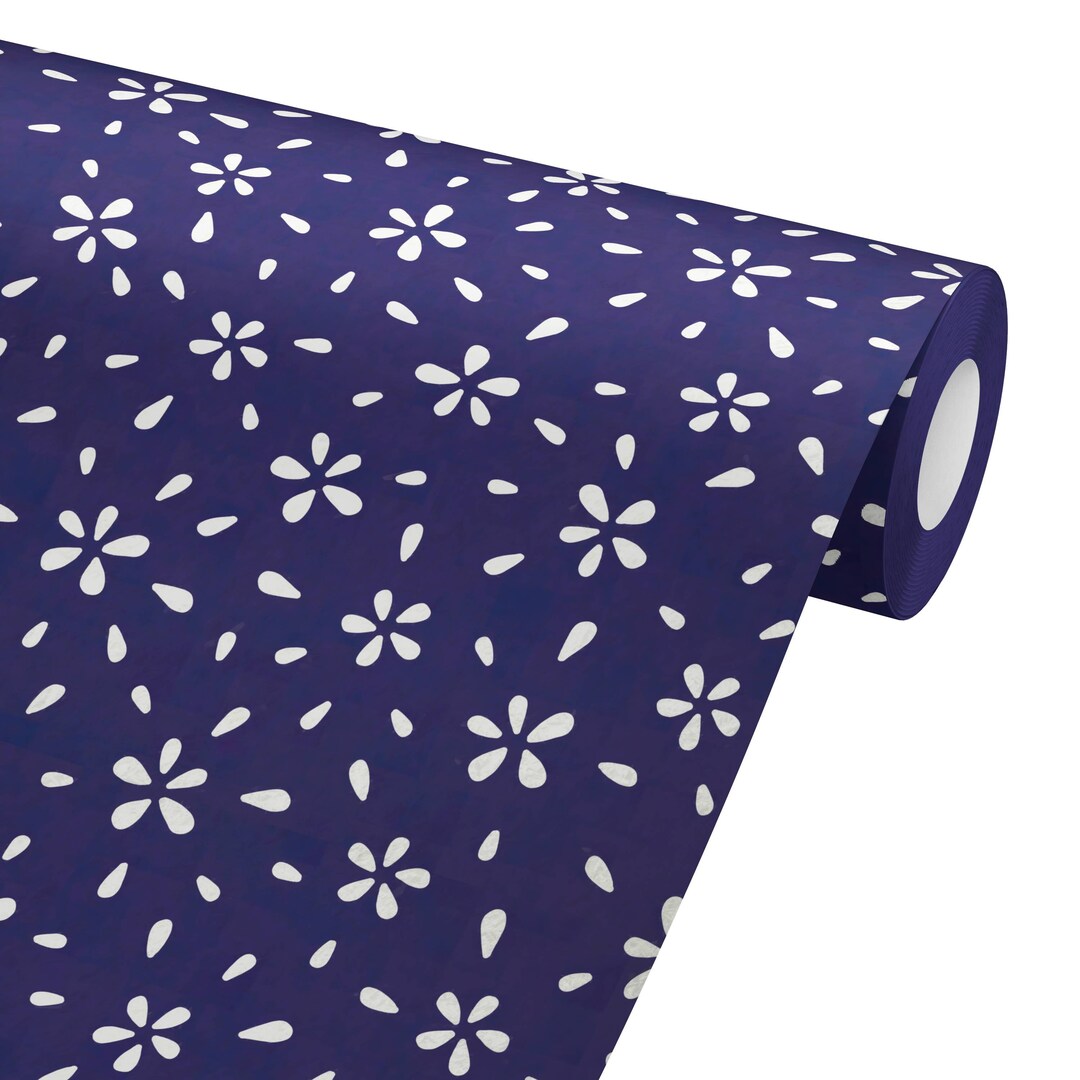 Japanese Floral Wallpaper: Navy Blue, Removable Peel and Stick - Etsy