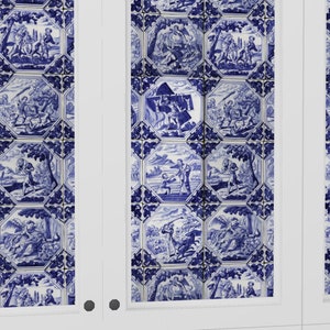 1780 Dutch Delft Bible Tiles Peel and Stick Wallpaper | Retro Christian ...