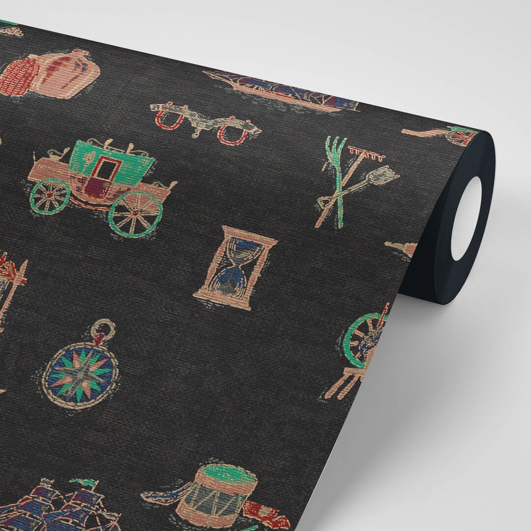 Kids Colonial Patriotic Wallpaper, Hand Drawn Ship Cannon Compass Decal ...