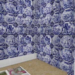 1780 Dutch Delft Bible Tiles Peel and Stick Wallpaper | Retro Christian ...