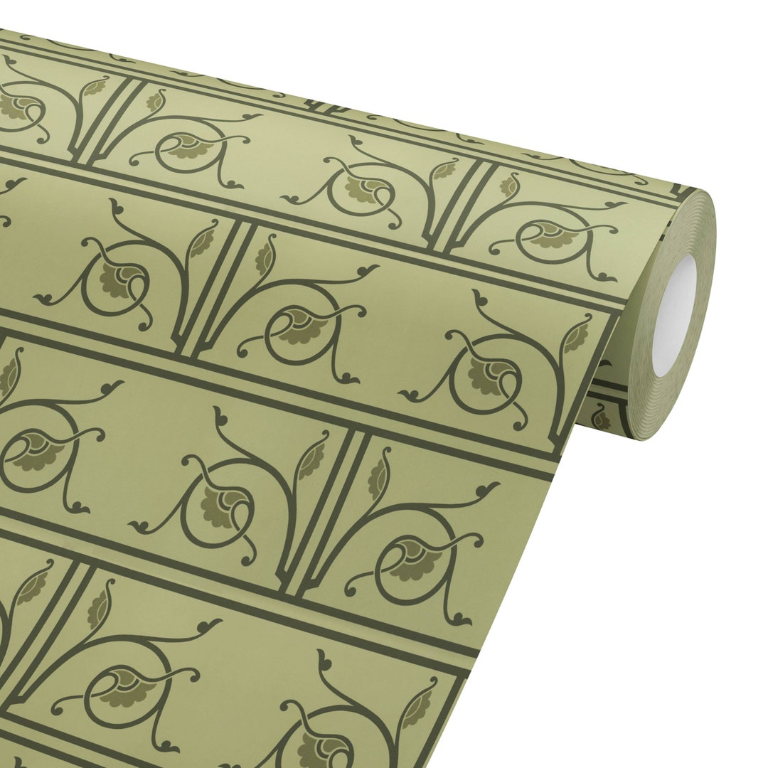 Medieval Green Floral Vine Tiles Peel and Stick Wallpaper REMOVABLE ...