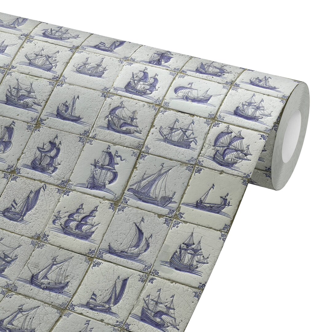 Delft Ship Peel and Stick Wallpaper: 17th Century Decor - Etsy