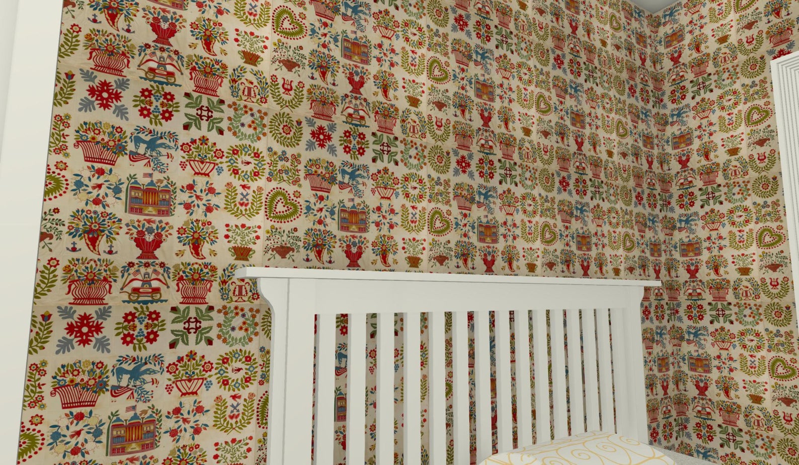 Antique Baltimore Floral Folk Art Quilt Wallpaper Peel and - Etsy