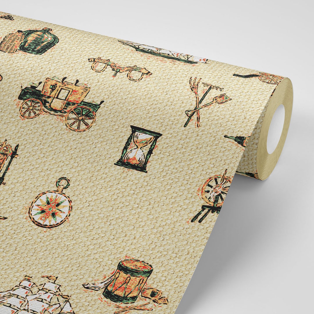 Kids Colonial Patriotic Wallpaper, Hand Drawn Ship Cannon Compass Decal ...