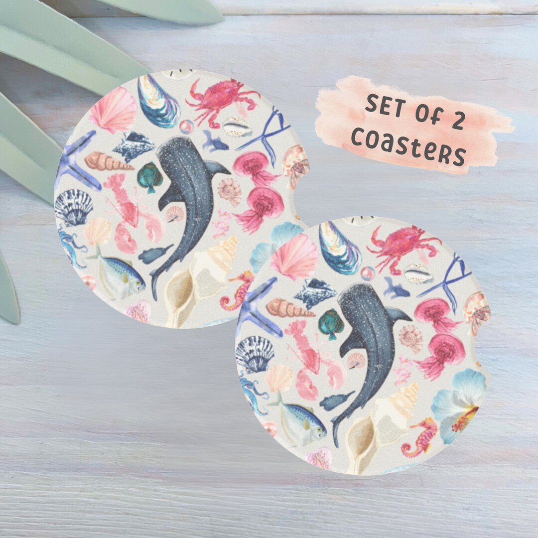 Ocean Mosaic Collage Car Coasters Beach Coconut Girl Aesthetic Set of 2 ...