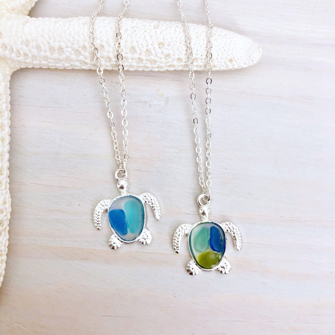 Sea Glass Necklace Sea Turtle Necklace Ocean Inspired Style Beach Glass ...