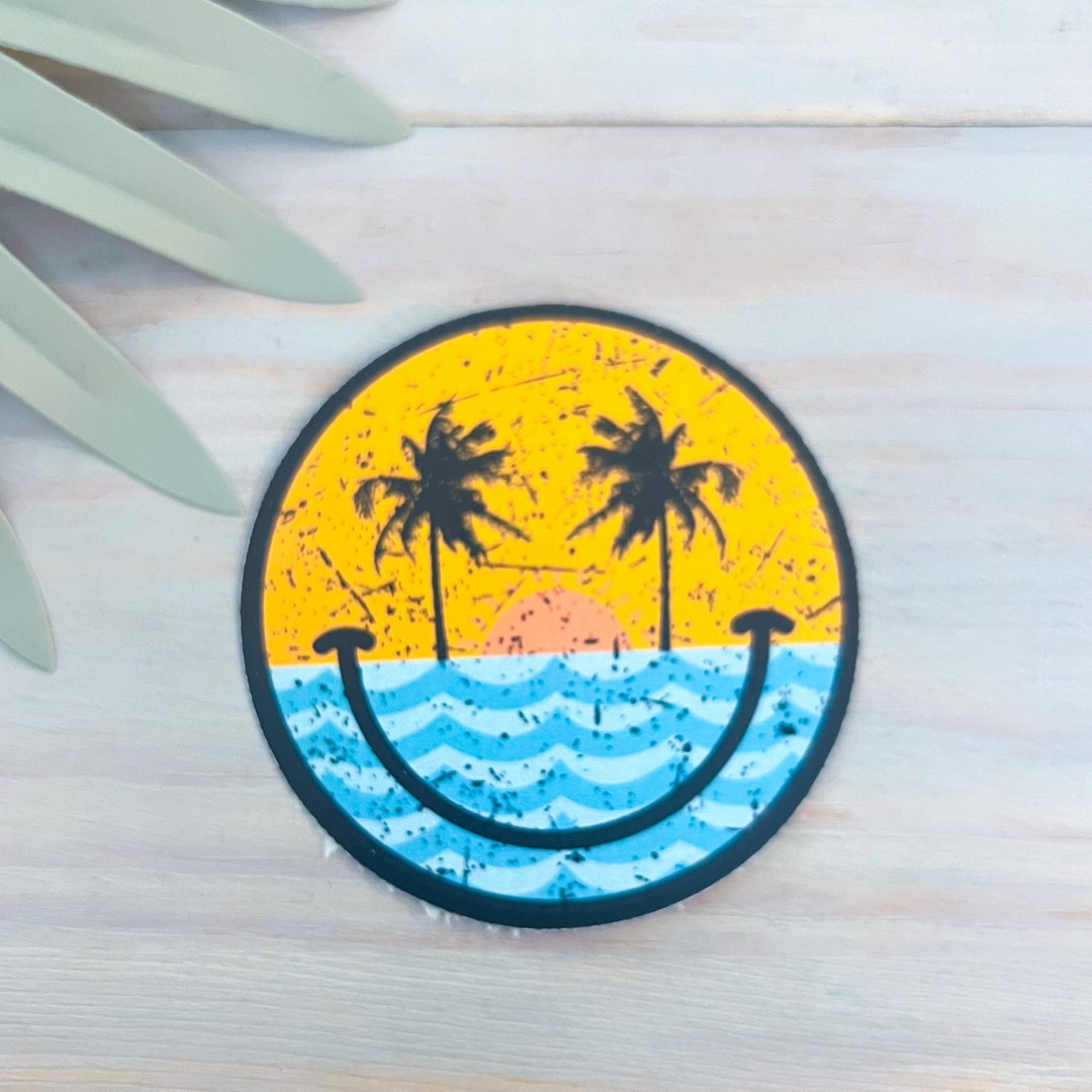 Beach Smiley Face Decal Waterproof Vinyl Sticker Die-cut Ocean Stickers ...