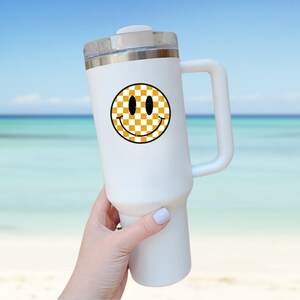 Gold Checkered Smiley Face Decal Waterproof Vinyl Sticker Die-cut Happy ...