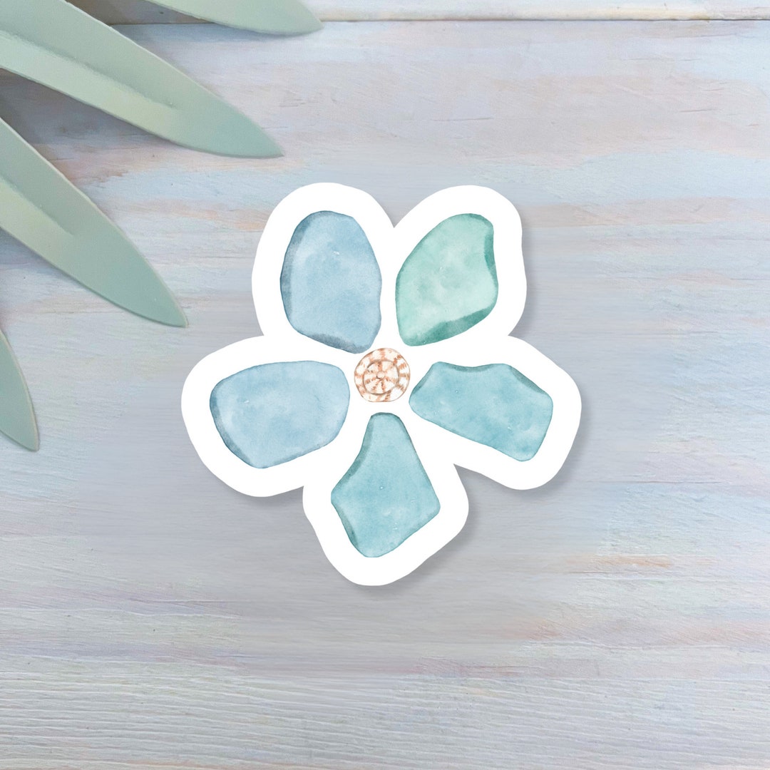 Sea Glass Flower Sticker Waterproof Vinyl Sticker Beach Decal Ocean ...
