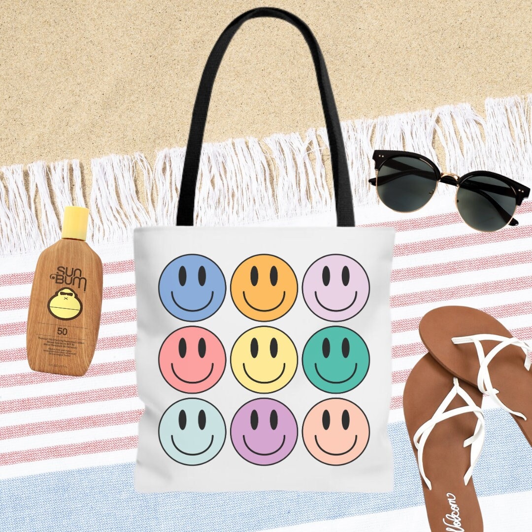 Colorful Smiley Face Tote Neon Smiley Bag Happy Face Summer Tote Bag ...