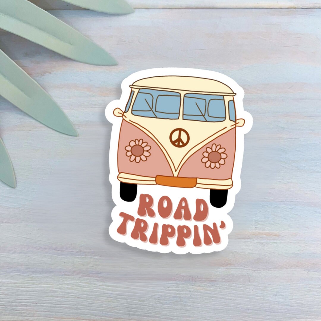 Road Trippin Hippie Van Sticker Waterproof Vinyl Decal Die-cut Groovy ...