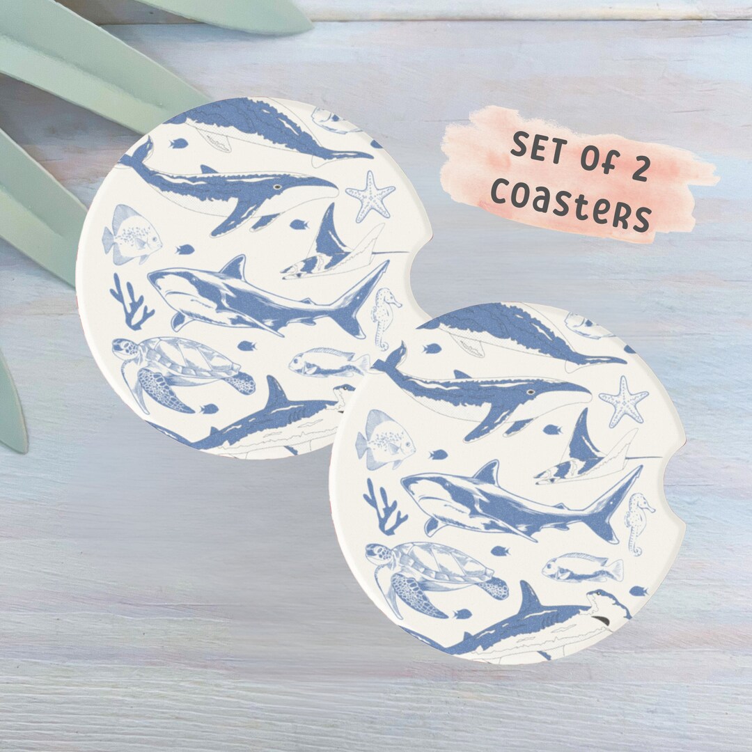 Ocean Mosaic Collage Car Coasters Beach Coconut Girl Aesthetic Set of 2 ...
