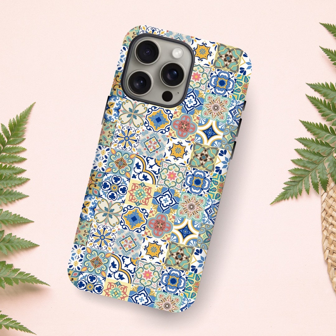 Moroccan Tile Phone Case Mosaic Protective Tough Cell Phone Case Preppy ...