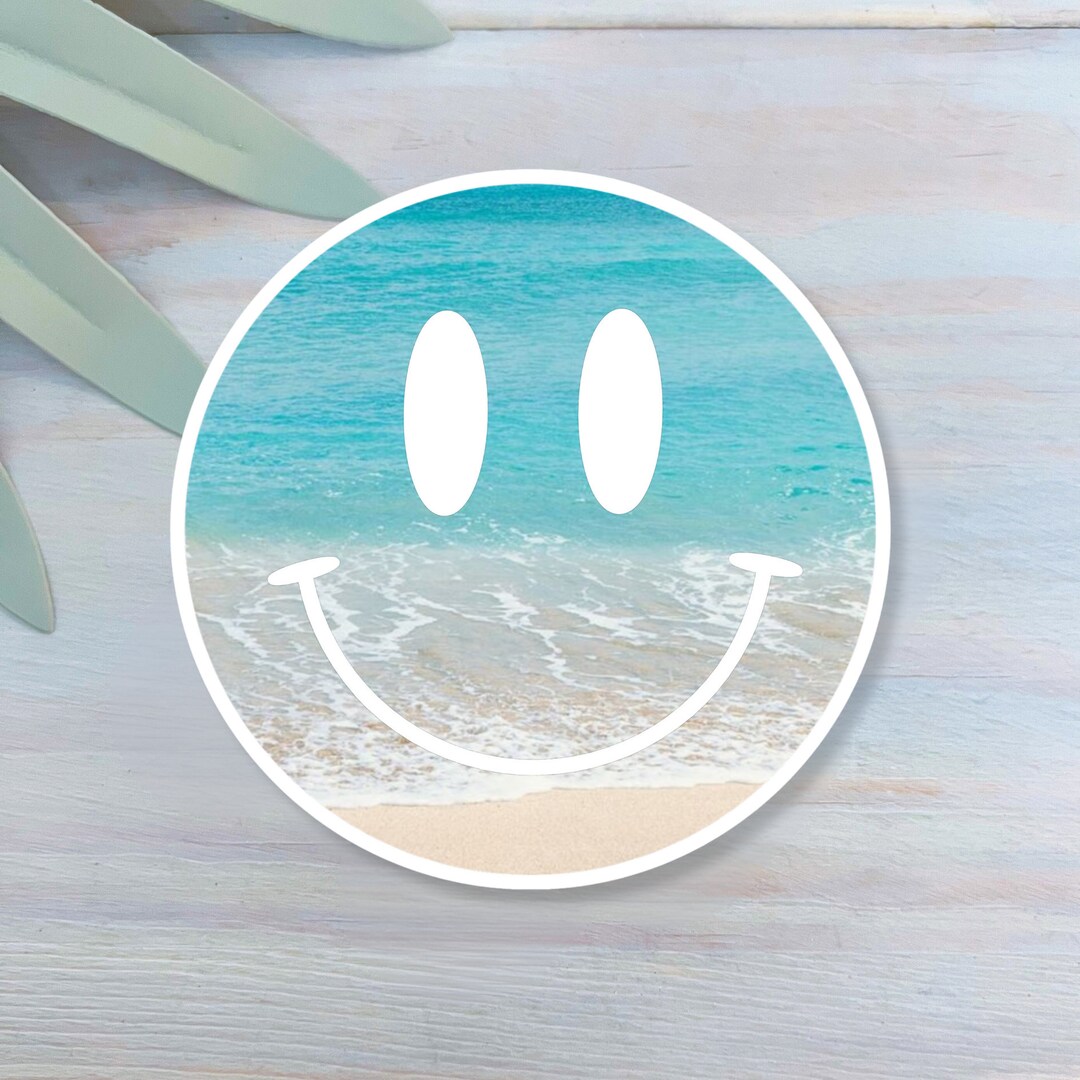 Beach Smiley Face Decal Waterproof Vinyl Sticker Die-cut Ocean Stickers ...