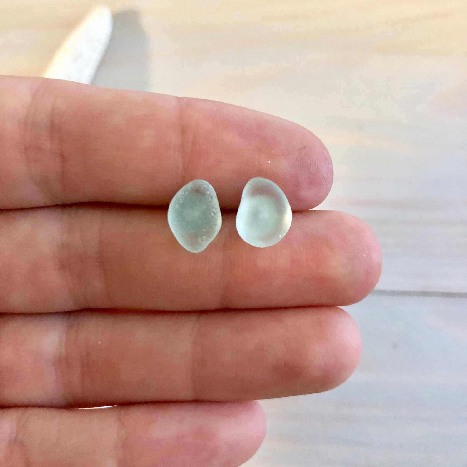 Sea Glass Stud Earrings Aqua Sea Glass Earrings Beach | Etsy