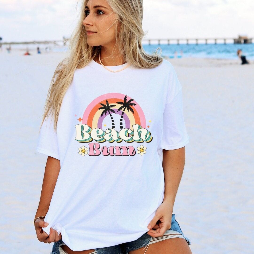 Beach Bum Rainbow Tee Beach Aesthetic Summer Beach Tee Summer Vacation ...