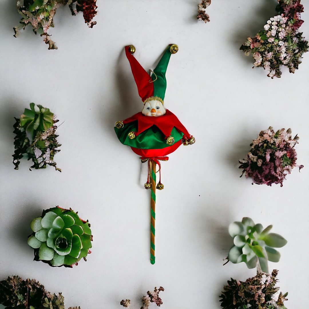 Vintage Handheld Bisque Jester Doll on Stick Hanging Ornament - Etsy