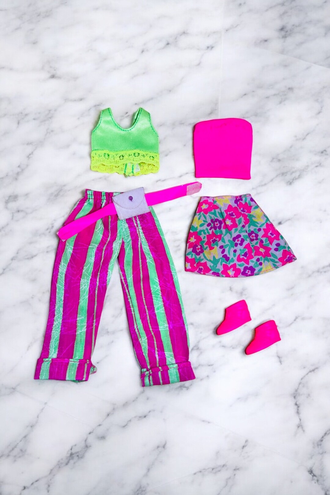 Vintage Barbie 80s Neon Pink & Green Clothes and Fanny Pack - Etsy