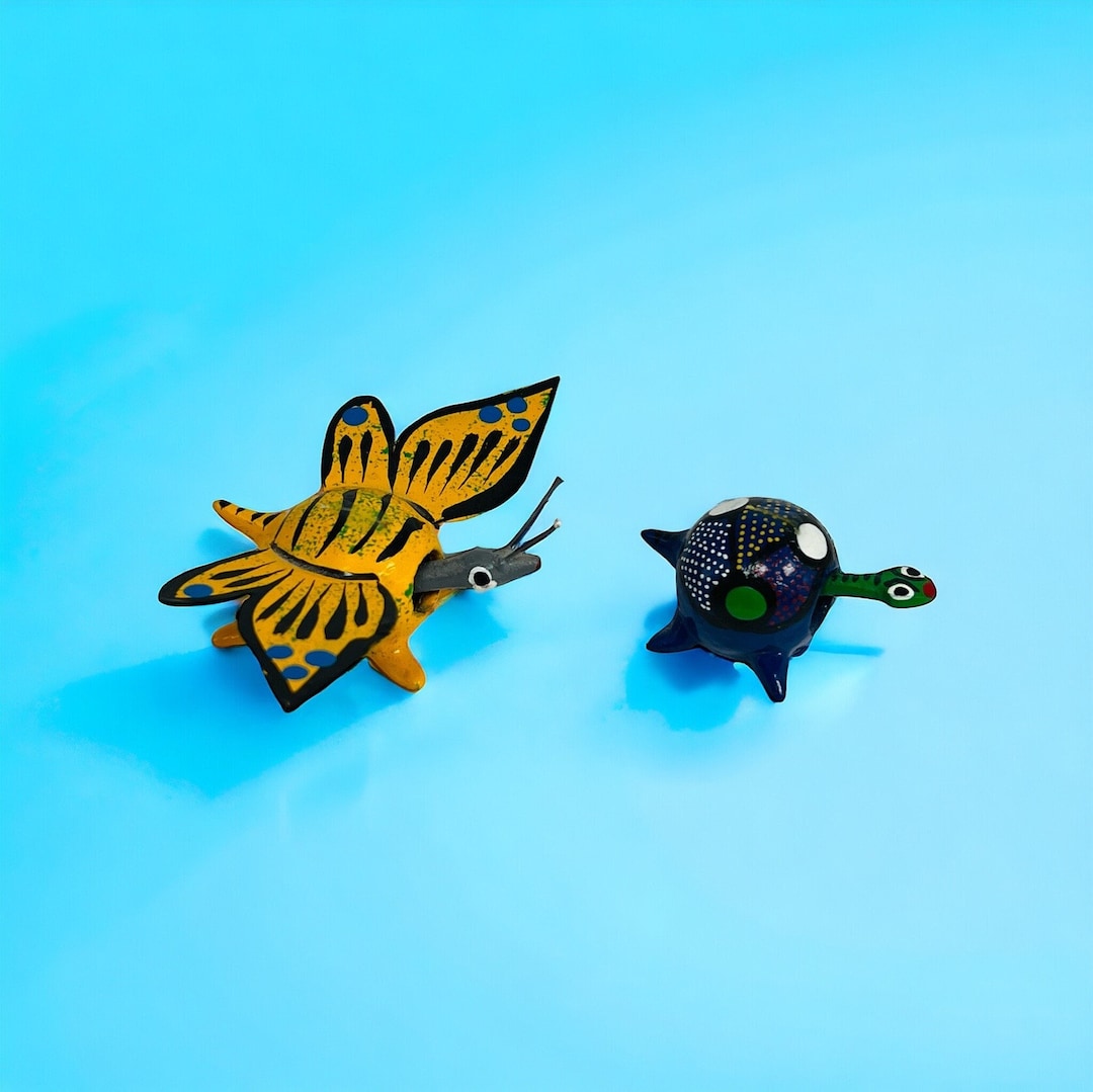 Mexican Folk Art Butterfly or Turtle Nodder Bobble Head Figurine - Etsy