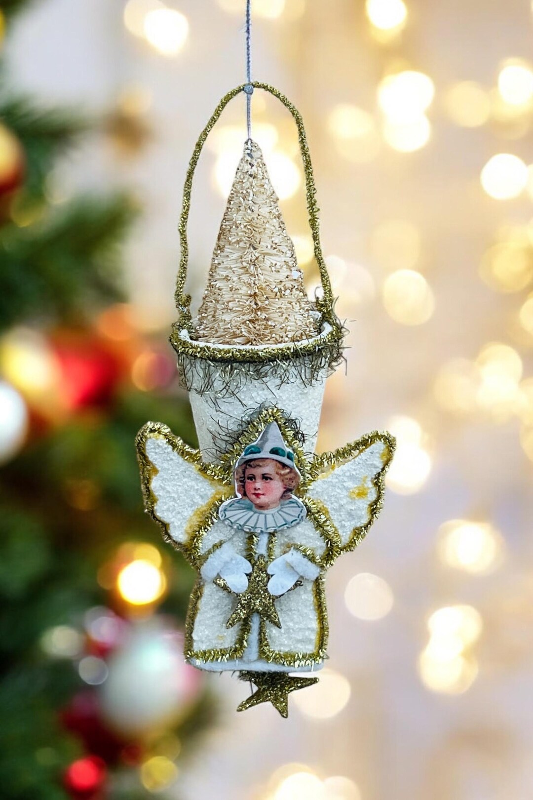 Bethany Lowe Victorian Style Tinsel & Cardboard Putz 8 Cone Ornament - Etsy