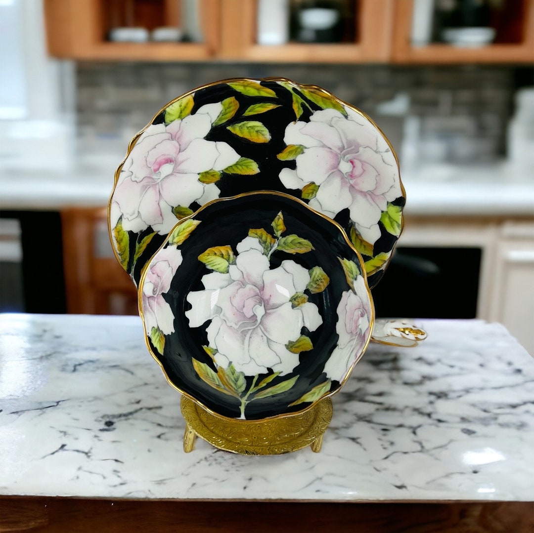 Paragon Double Warrant Gardenia Black & White Teacup Set - Etsy