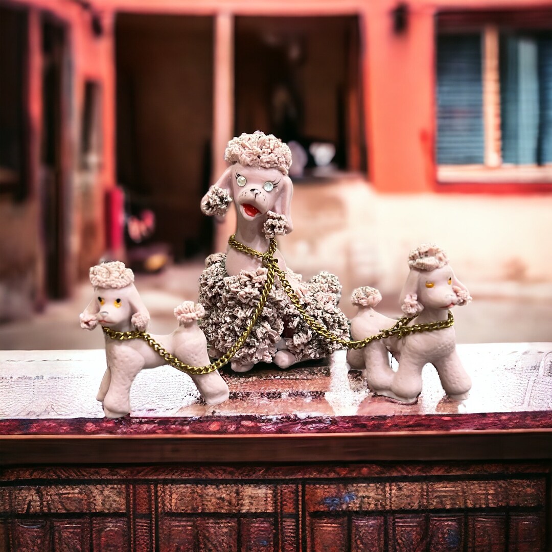 Pink Poodle Spaghetti Ceramic Bisque Rhinestone Dog With Babies - Etsy