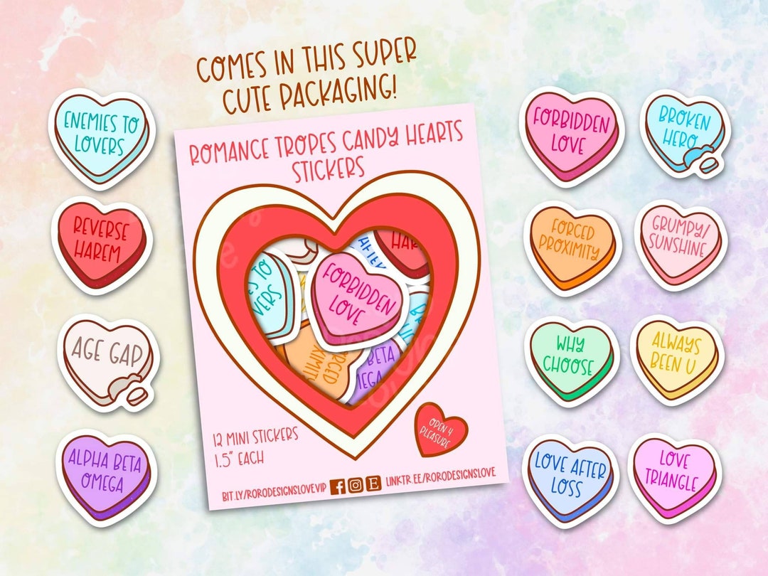 Romance Tropes Candy Heart Stickers Pack, Reverse Harem Smut Sticker ...