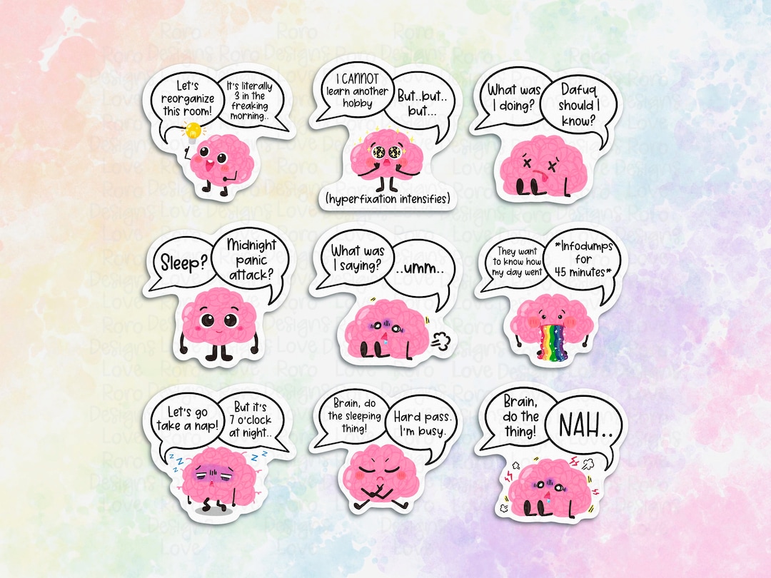Funny Brain Sticker Pack for Laptop, Adult Adhd Stickers for Kindle ...