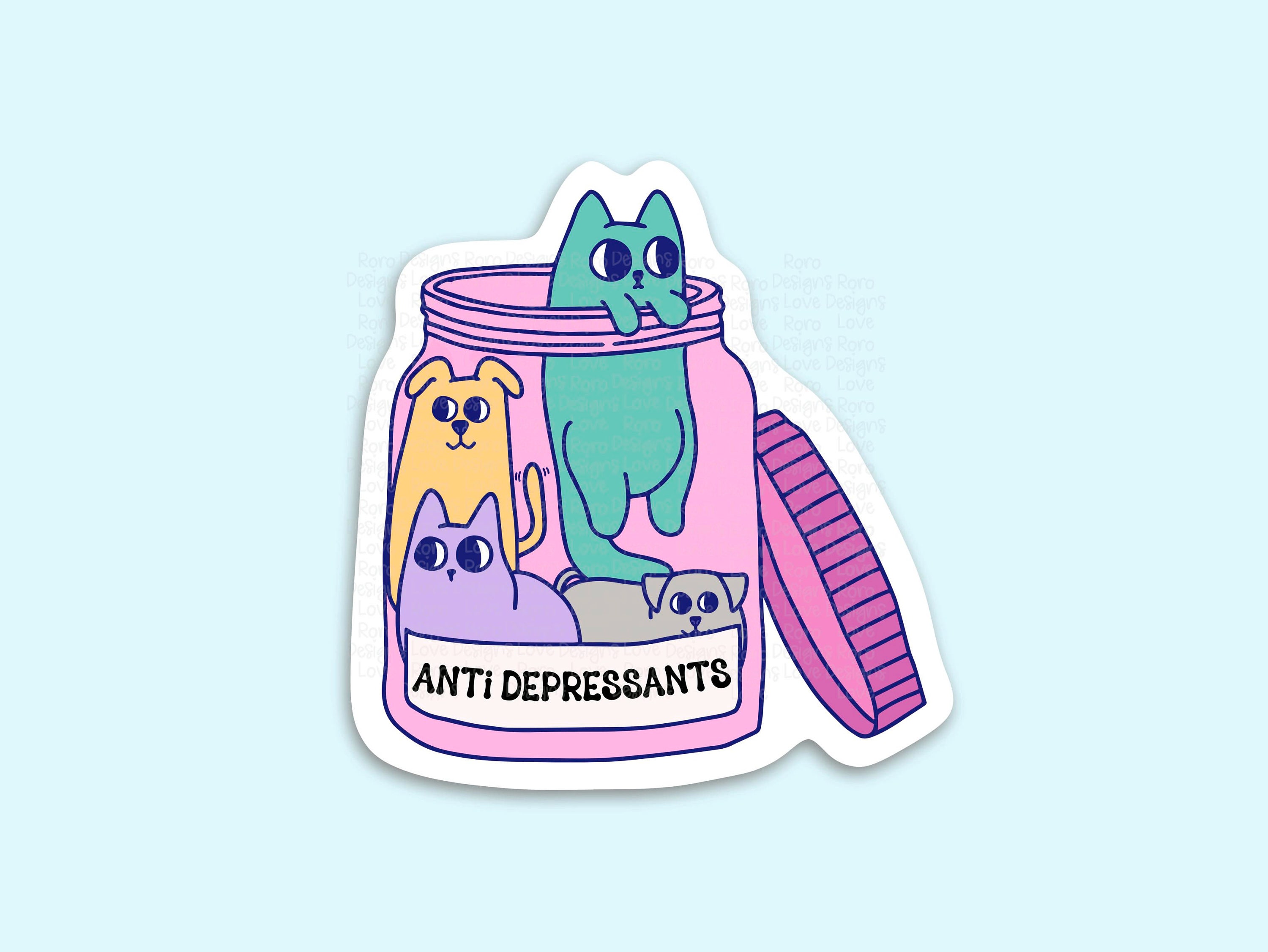 Cat Antidepressant Sticker for Journal, Cute Cat Stickers for Water ...